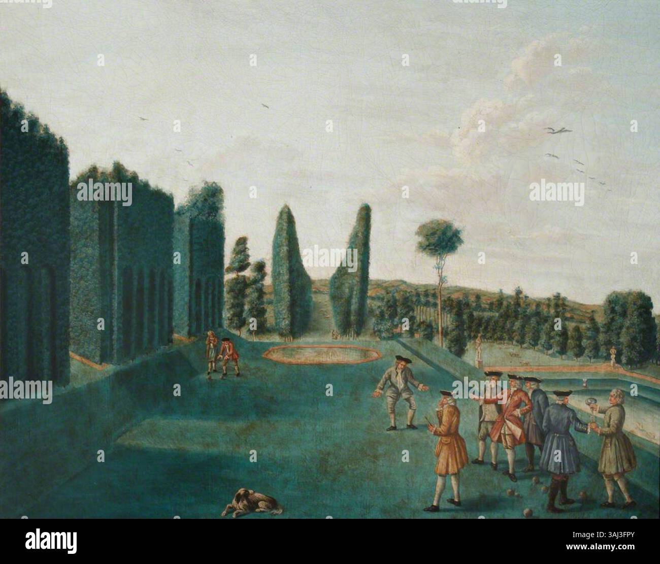 This 18th-century painting shows the Bowling Green and Octagon Pond at ...