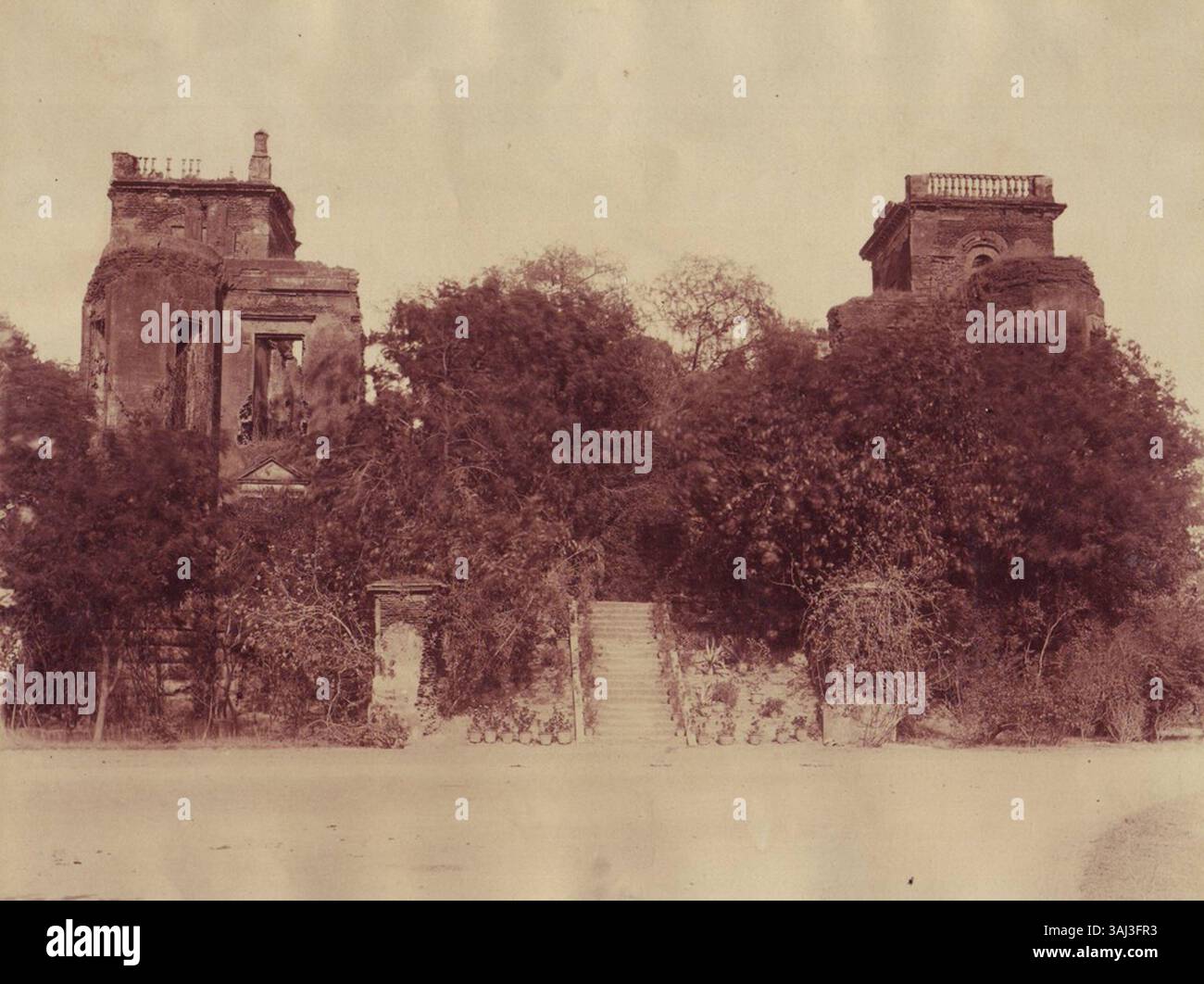 Albumen photograph from the 1870s showing the ruins of Dilkusha Kothi ...