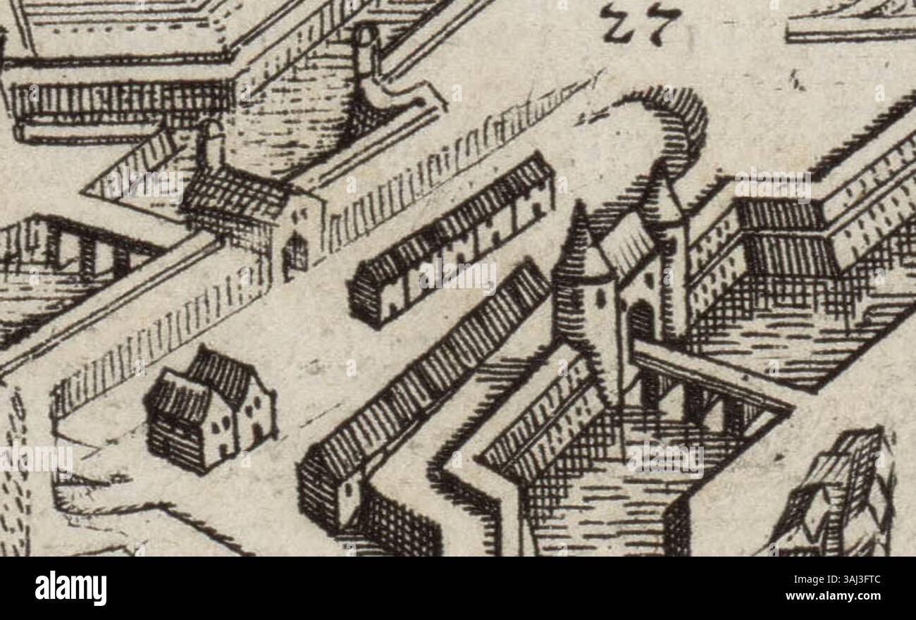 A historical 17th-century print of Nancy, showing the city layout ...