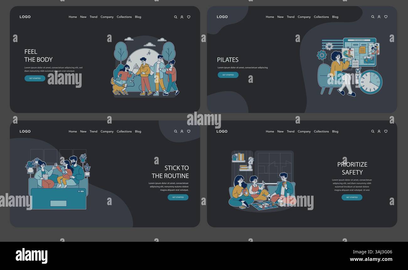 Family lifestyle set. Showcases various daily activities of a family at ...