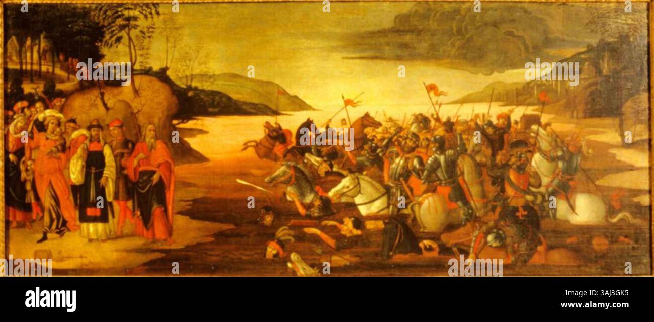 A 1500 painting depicting the biblical scene of the Submersion of ...
