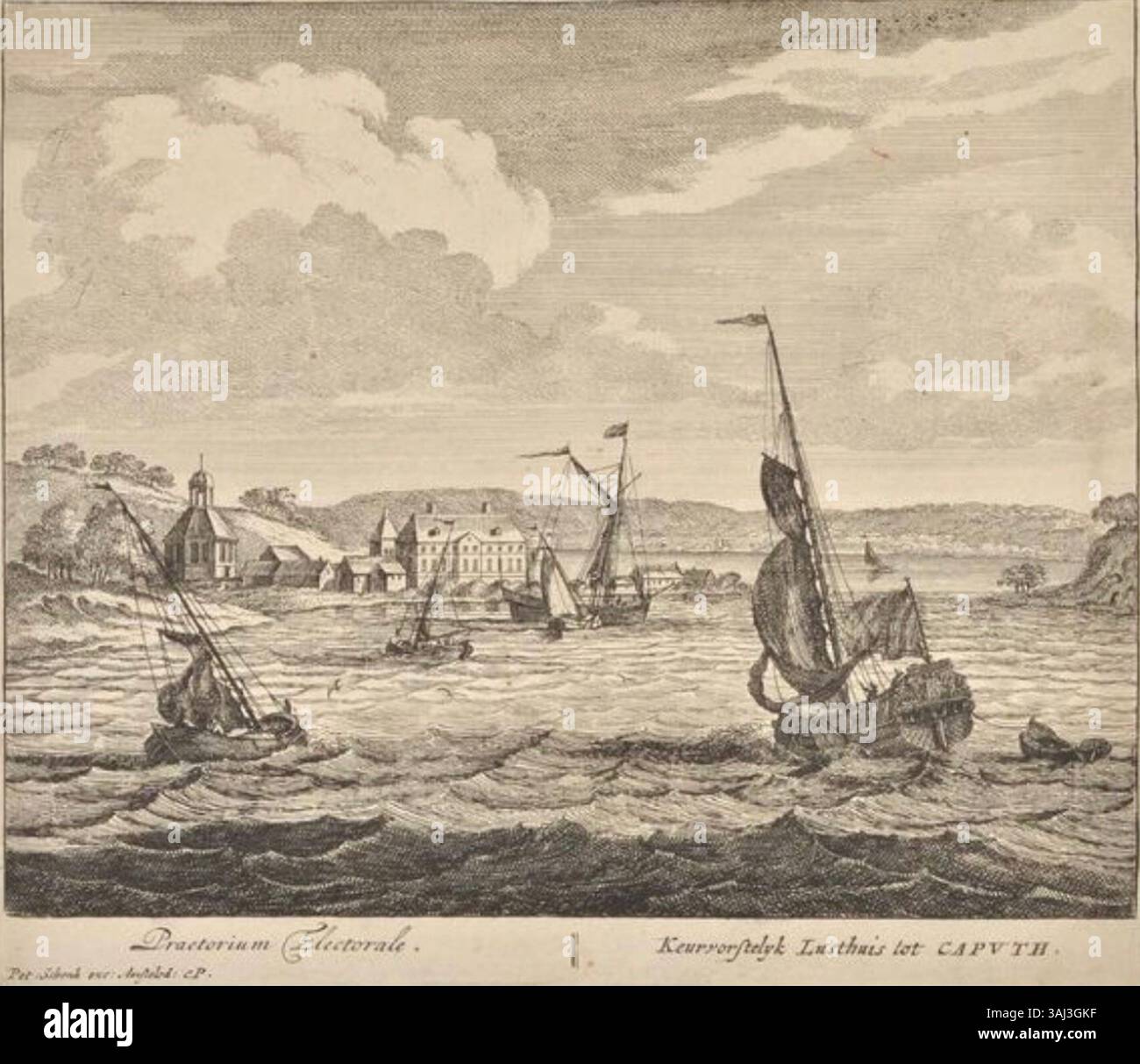 Peter Schenk the Elder’s 1700 engraving depicts Schloss Caputh and its ...