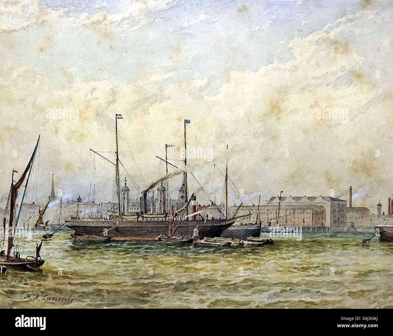 Watercolor by Henry A. Luscombe (1820–), depicting the Port of London ...