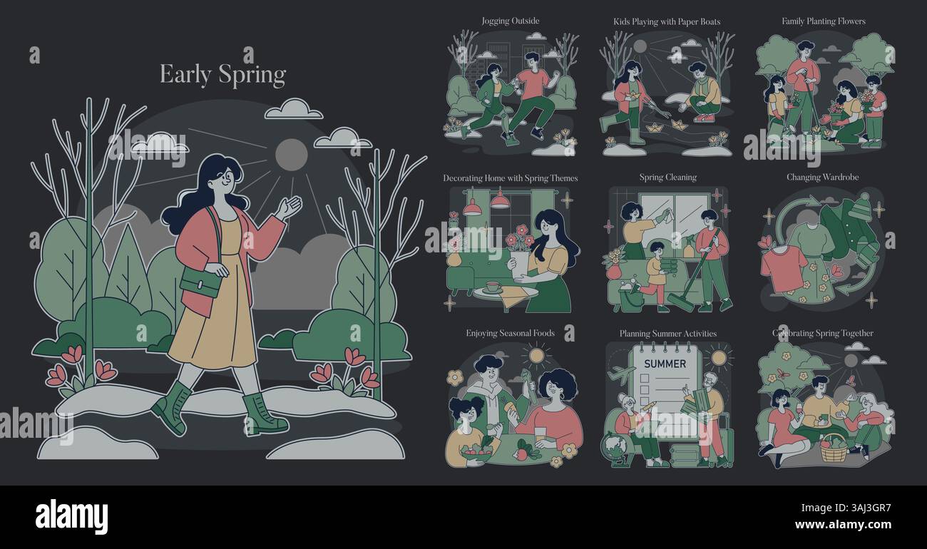 Early Spring concept. A vibrant depiction of early spring activities ...