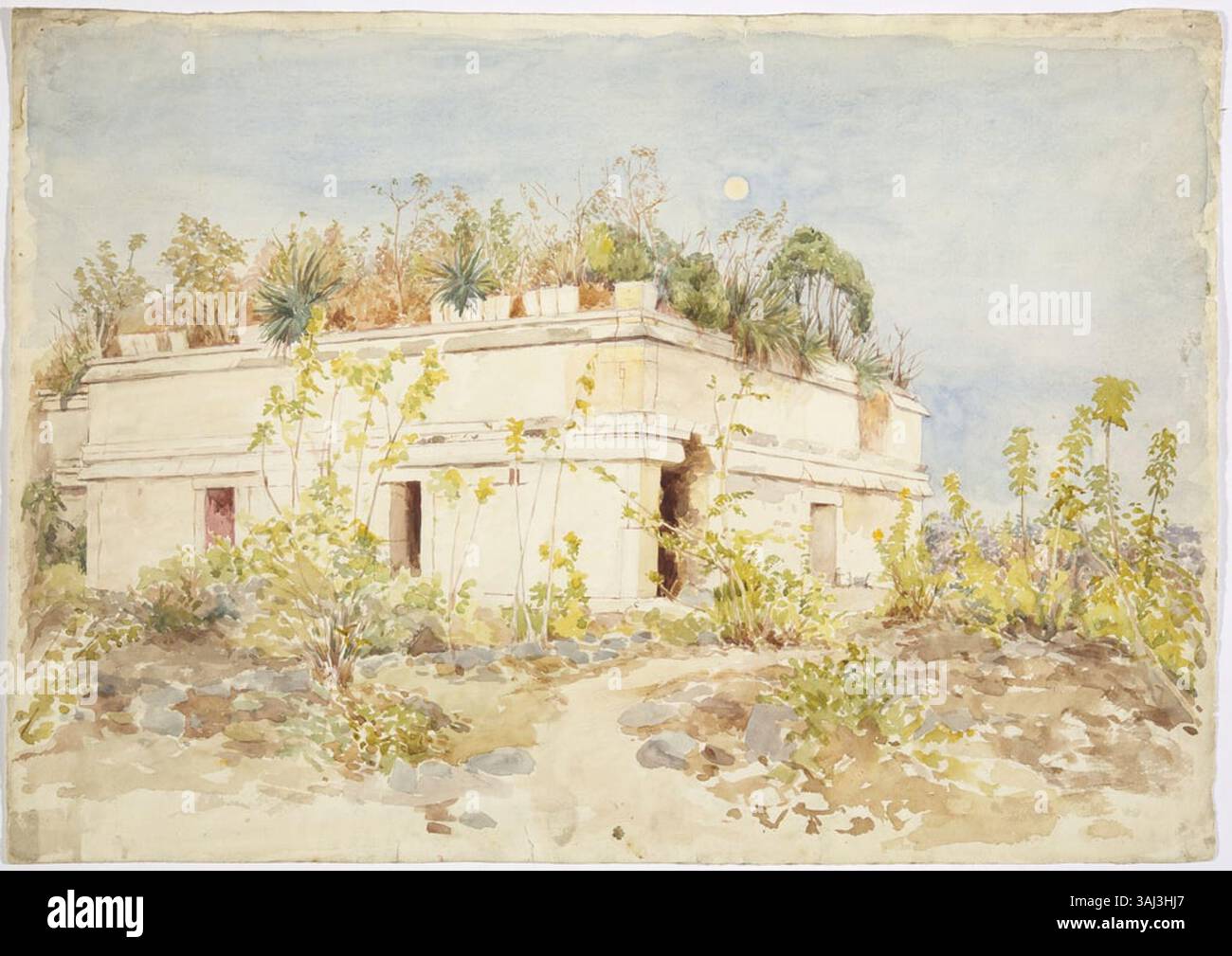 Adela Breton's 1900 watercolor depicts the Akab Dzib (Ahab-Tsile ...