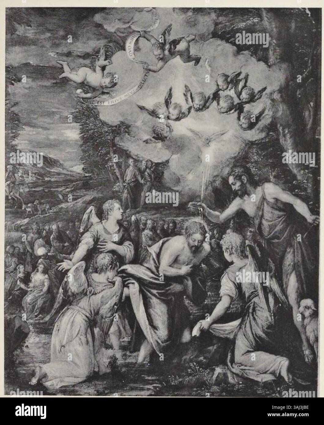 A painting of the Baptism of Christ, created by Paolo Veronese in 1620 ...