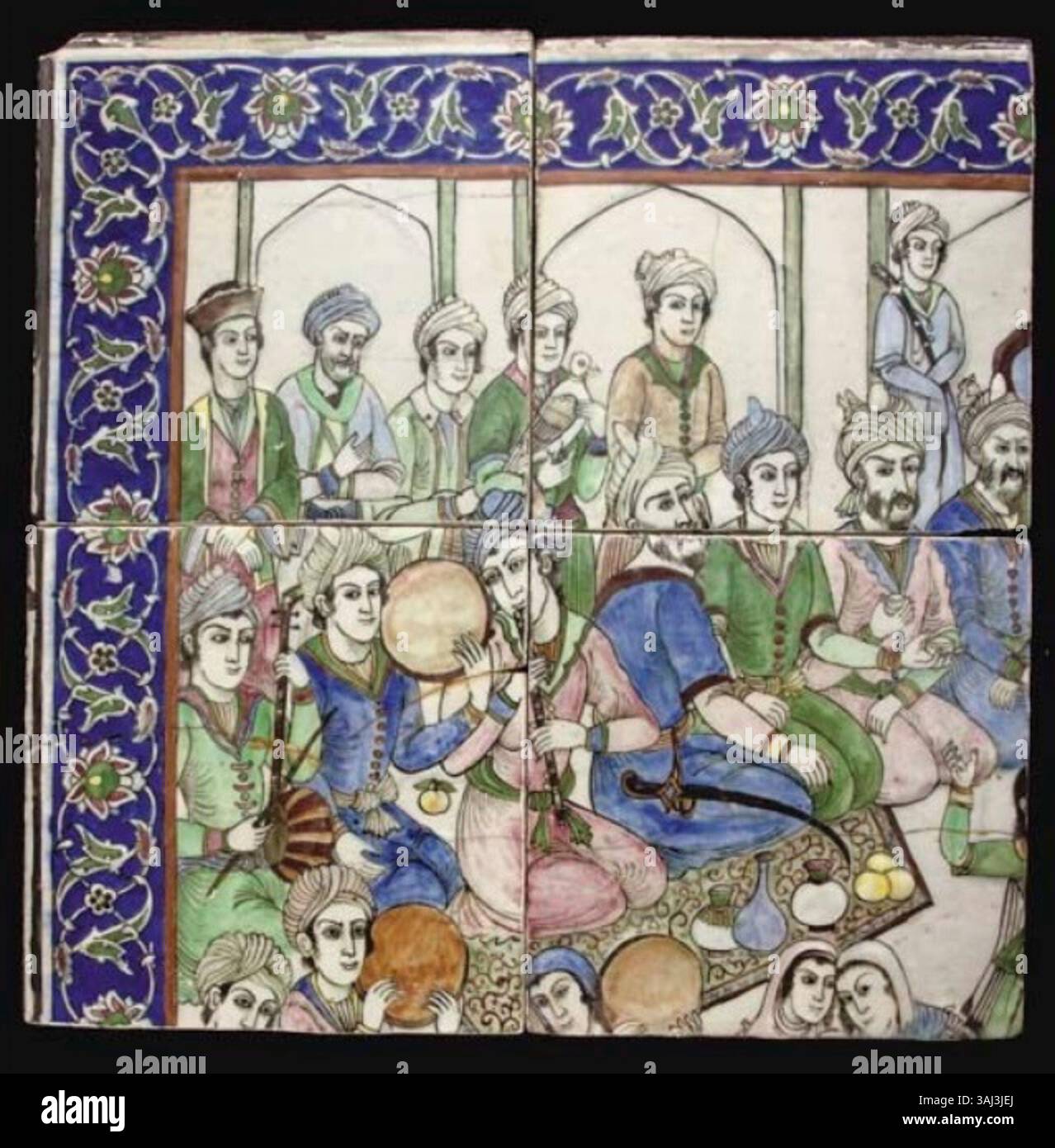 These 19th-century Qajar figural tiles depict seated musicians and ...