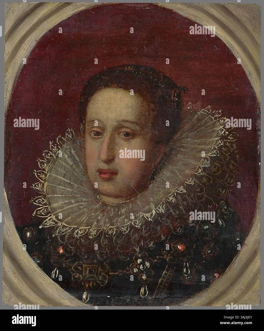 This oil painting, often attributed to Anna of Tyrol, likely depicts Eleonora Gonzaga, wife of ...