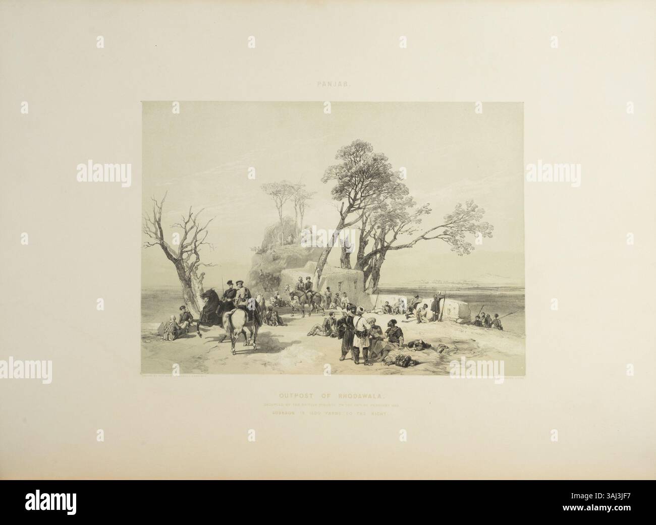This lithograph shows the British outpost at Rhodwala, near Sobraon ...