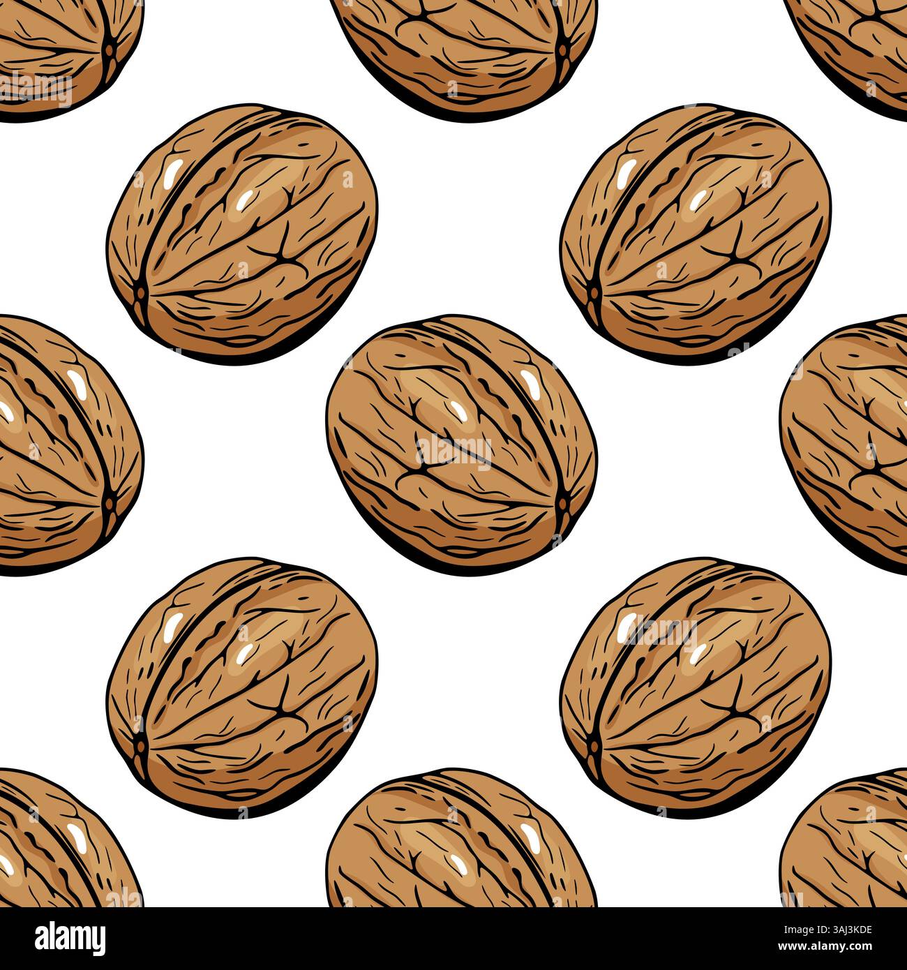Seamless walnut pattern in hand drawn vector cartoon style Stock Vector ...