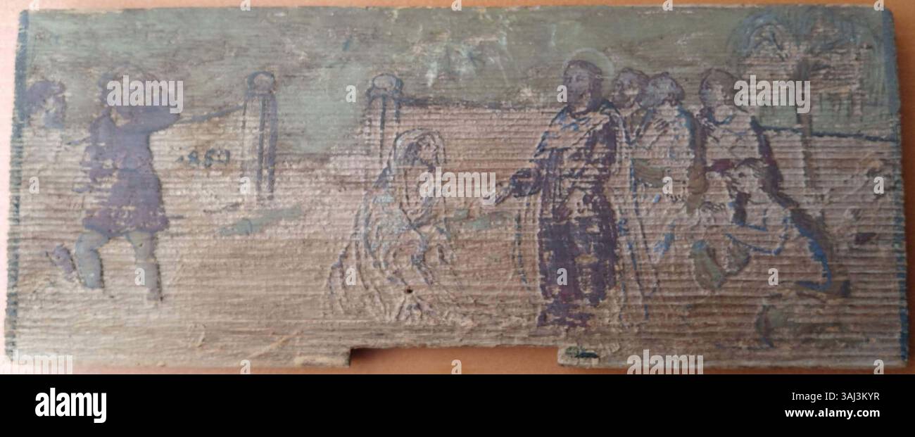 This 1880 oil on panel painting, 'Jesus Heals the Paralytic,' depicts ...