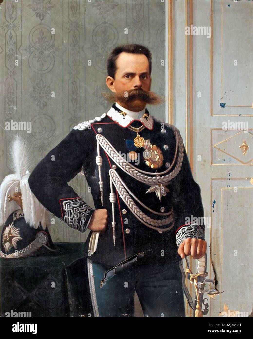 Portrait of King Umberto I of Italy, painted in 1886. The artwork shows ...