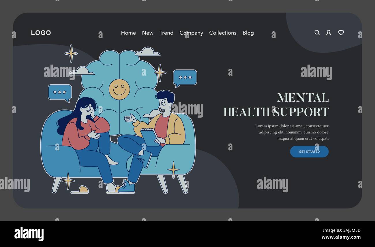 Mental health support session illustration. A therapist and a client ...