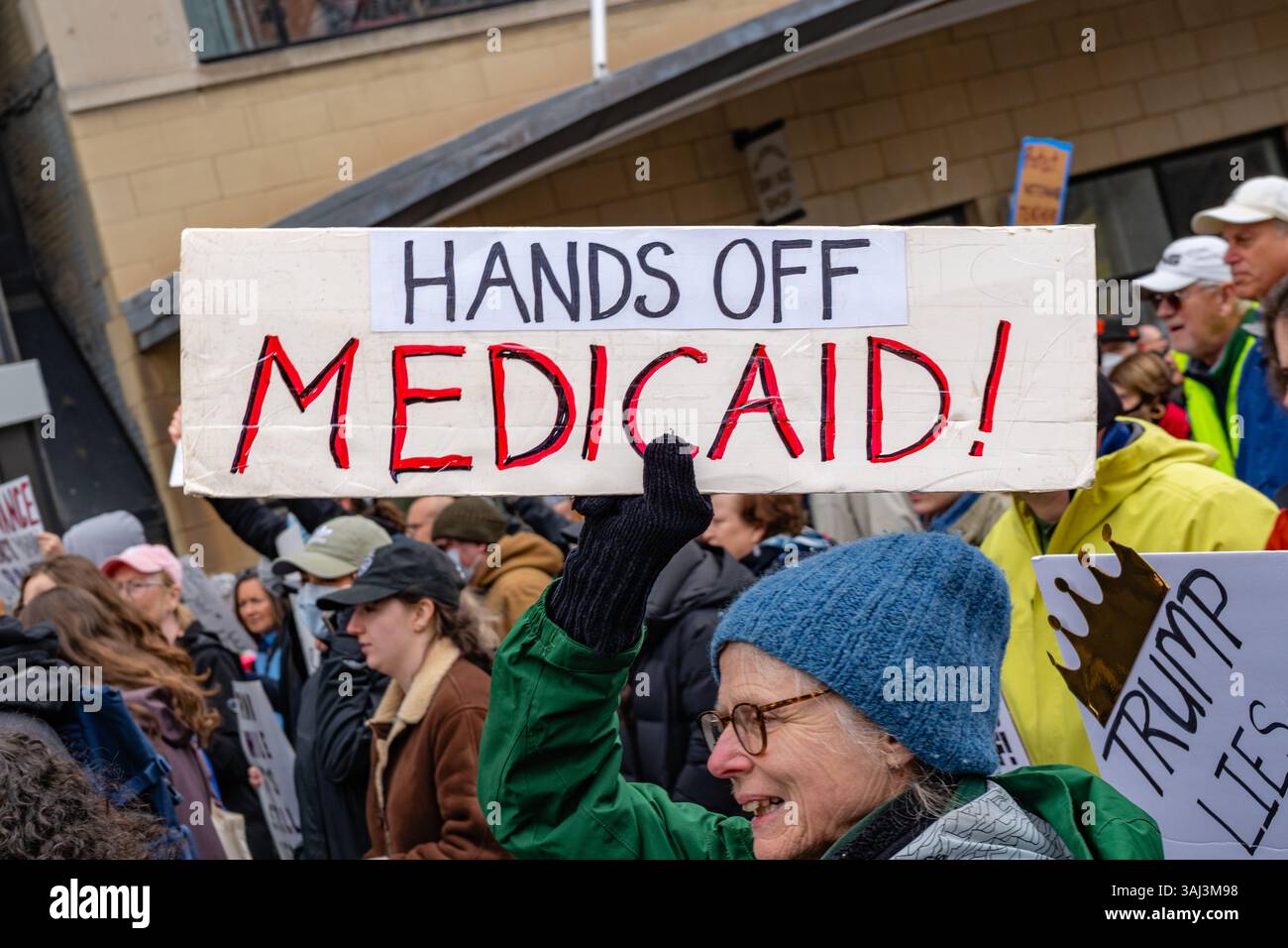 Boston, MA, US-April 5, 2025: Hands Off anti-Trump protest with ...