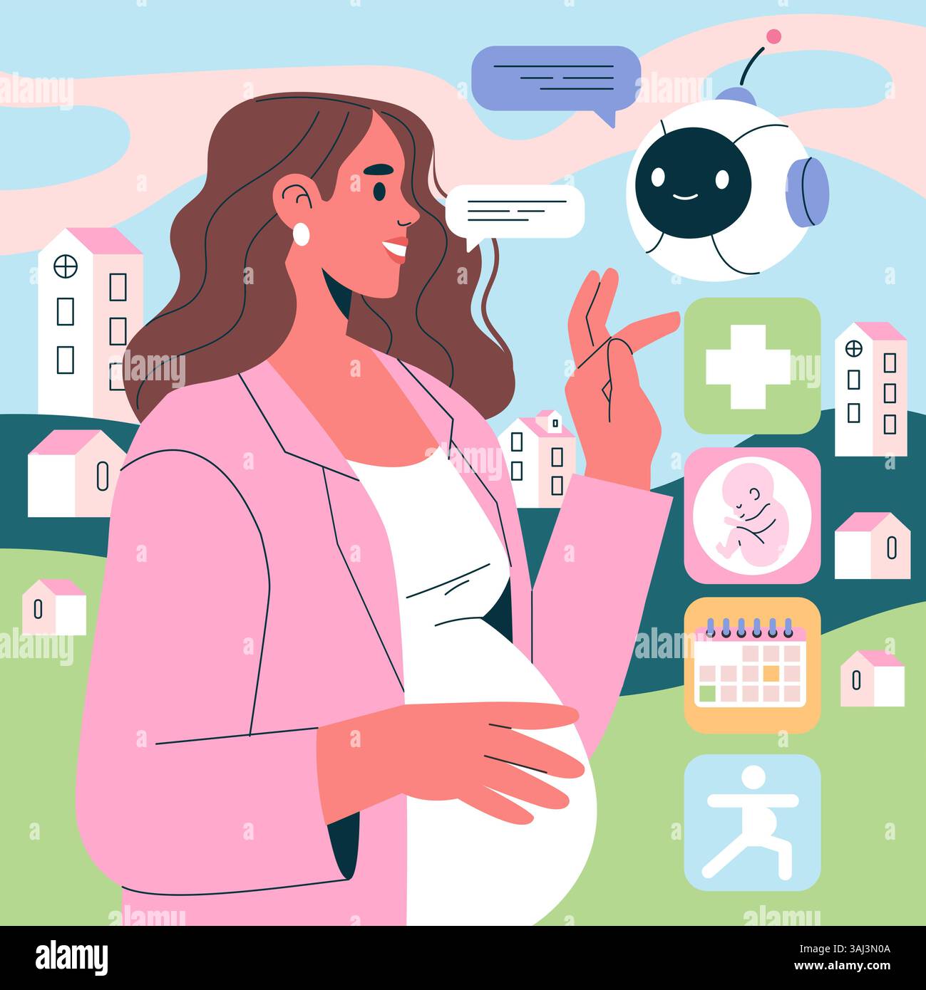 AI Pregnancy Counselor concept. A pregnant woman engages with a ...