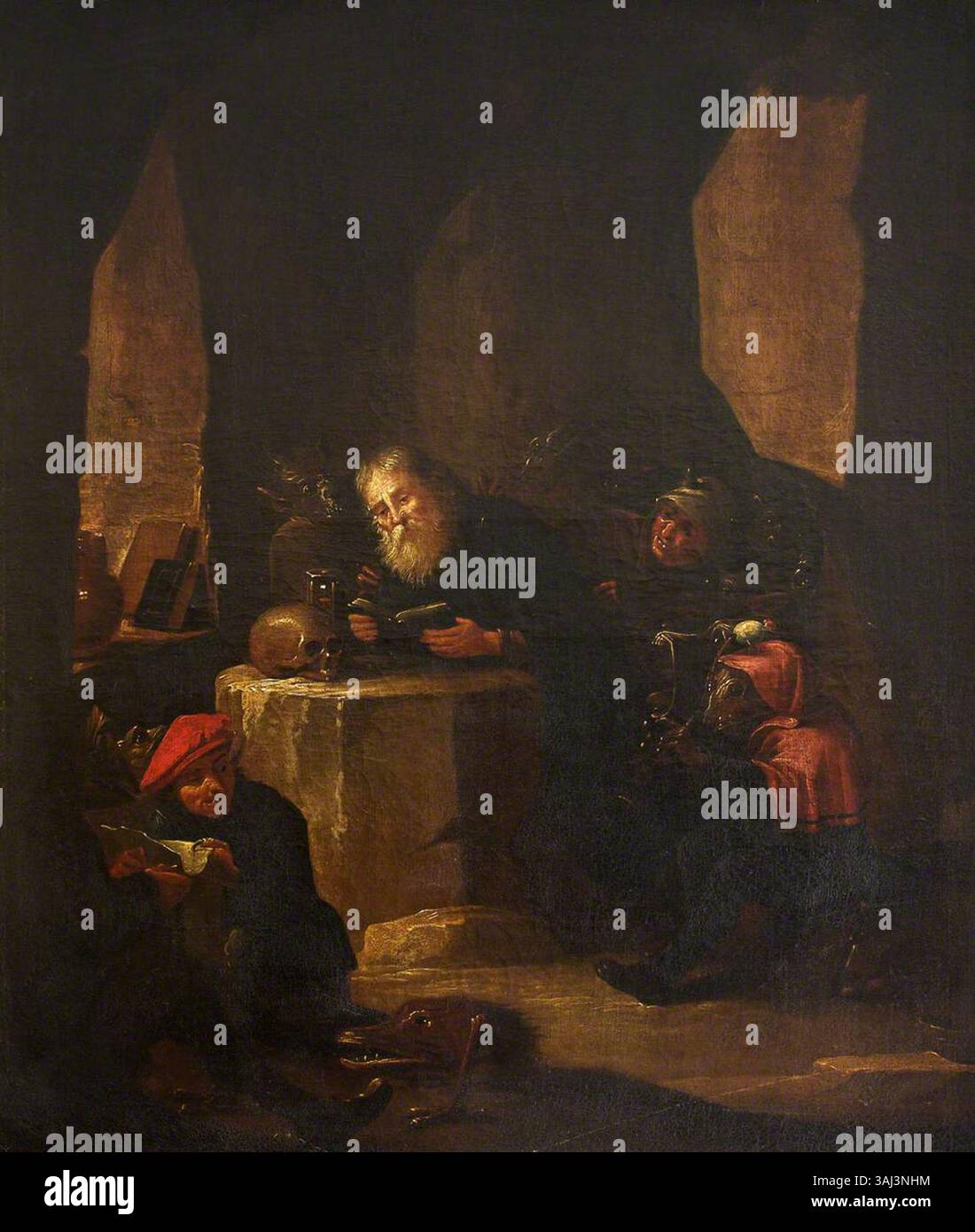 A painting in the style of David Teniers II depicting the Temptation of ...