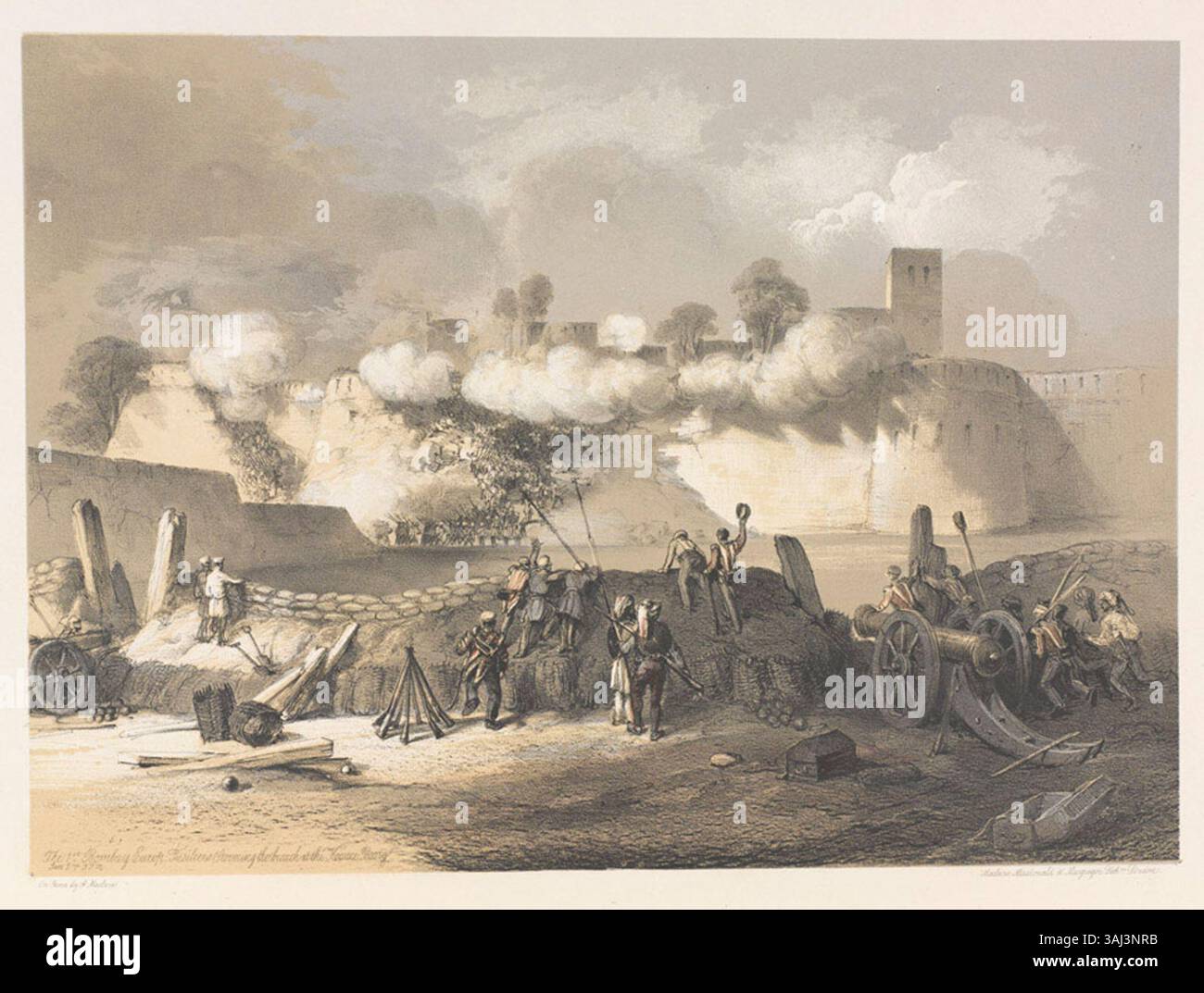 A lithograph depicting the 1st Bombay European Fusiliers storming the ...