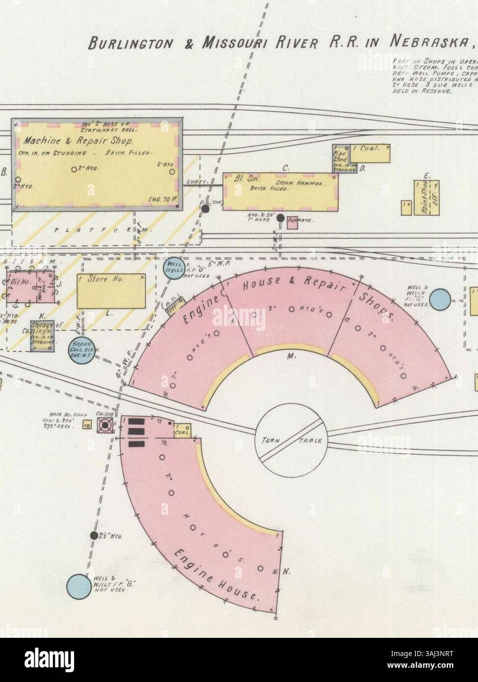 This 1903 Sanborn Fire Insurance Map shows the roundhouse and shop of ...