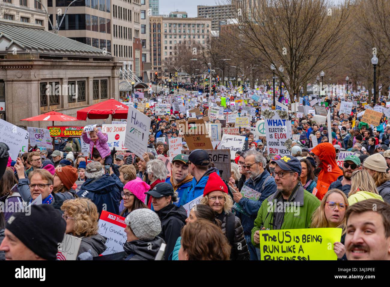 Boston, MA, US-April 5, 2025: Hands Off anti-Trump protest organized by ...