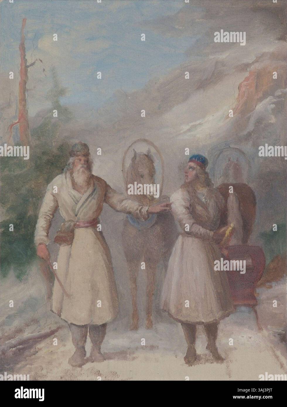 This sketch by Berndt Godenhjelm portrays the meeting of Väinämöinen ...