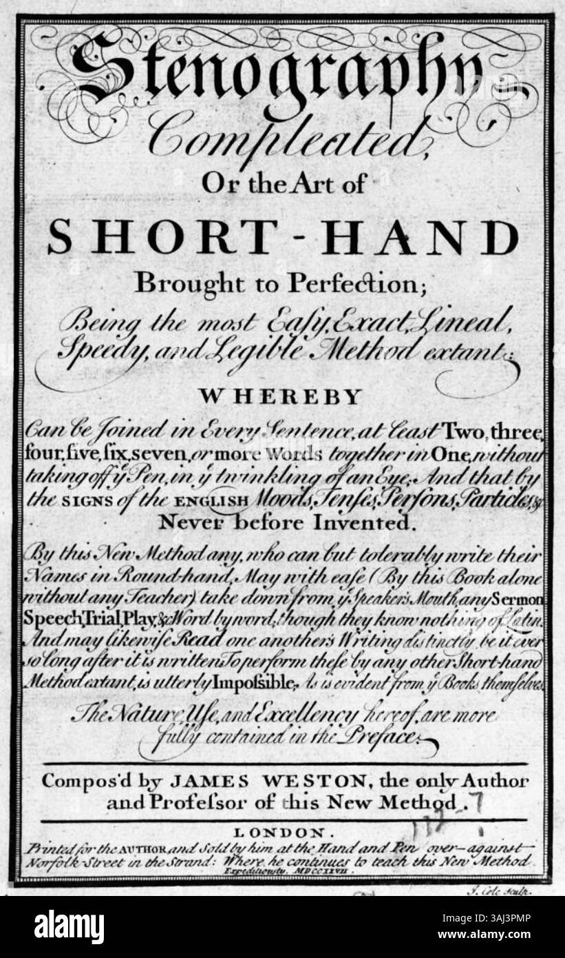 The title page of 'Stenography Compleated' (1727), a shorthand textbook ...