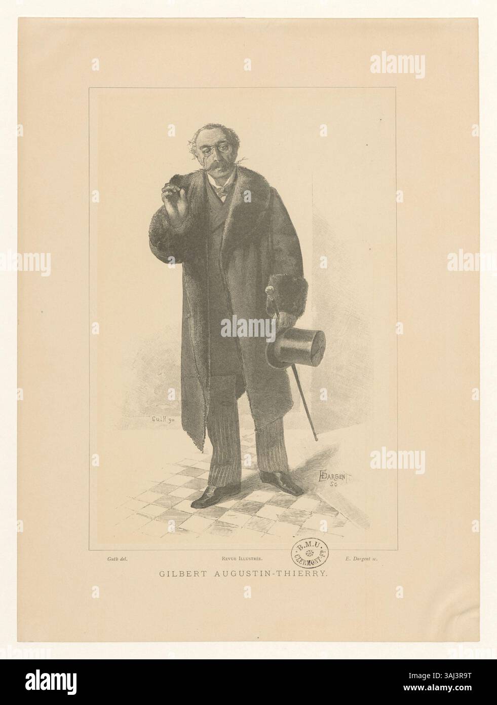A wood engraving print of Gilbert Augustin-Thierry by Jean Baptiste ...