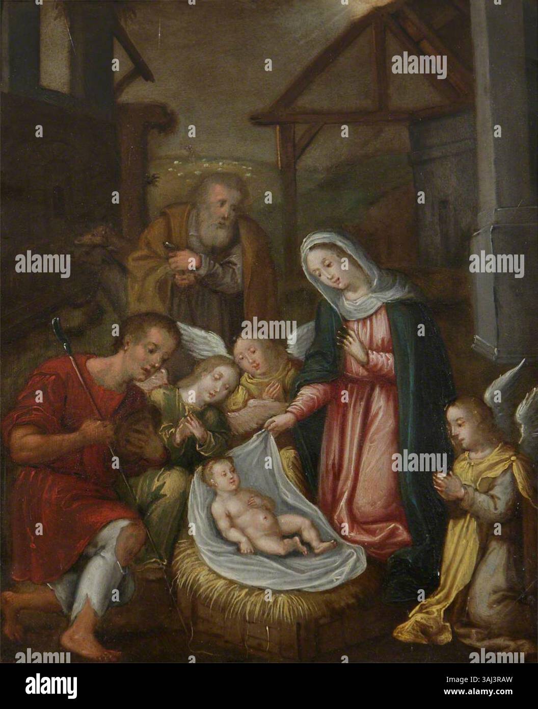 This painting, created circa 1600 by the Flemish School, depicts the ...