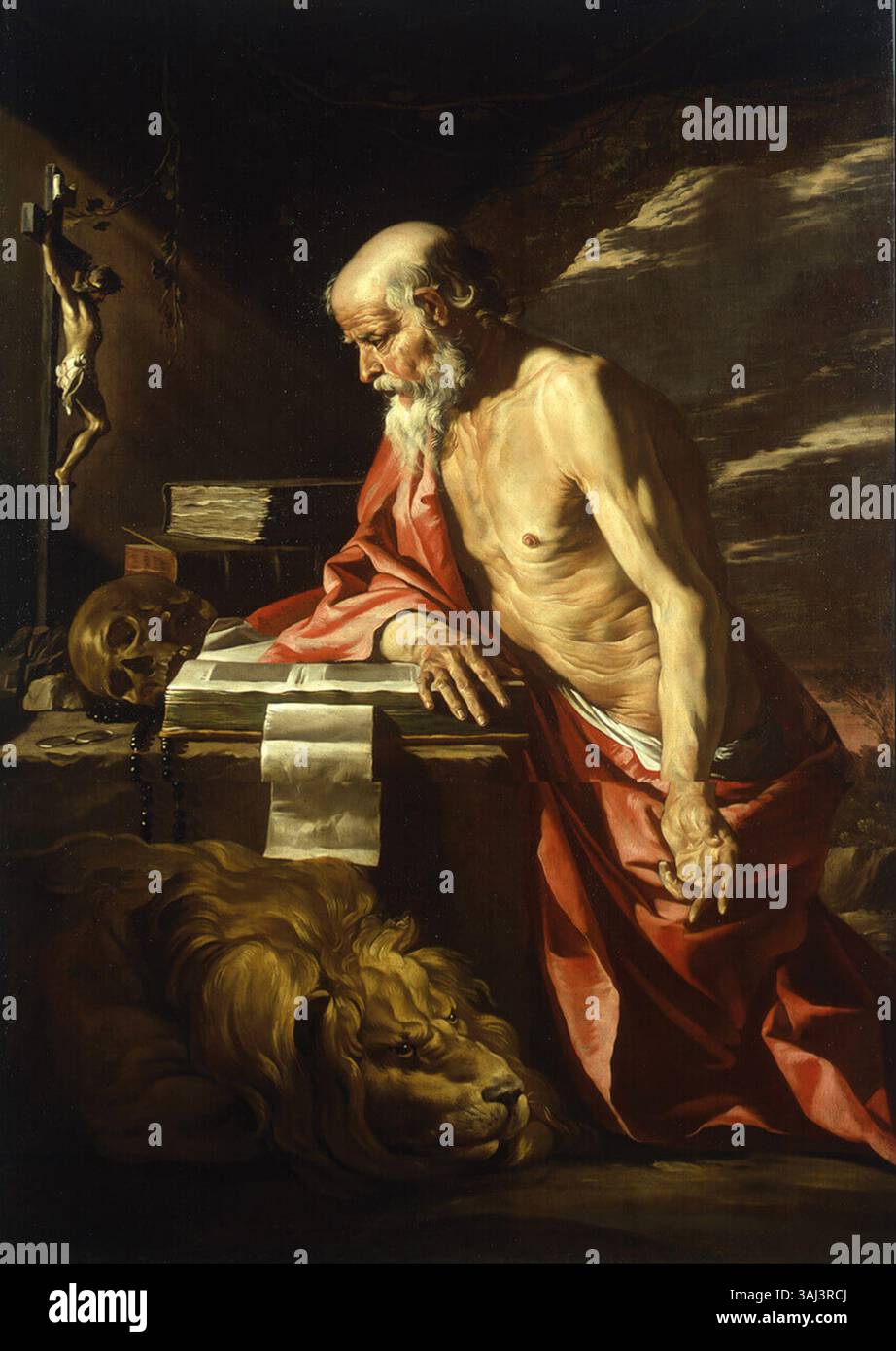 Painting by Matthias Stom of Saint Jerome, created between 1630 and ...