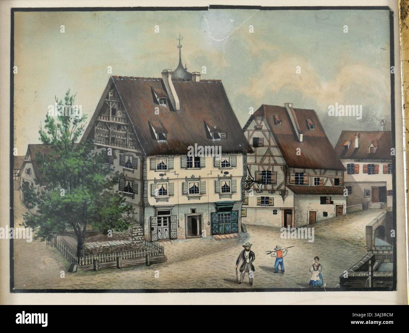 A watercolor painting from around 1825 depicting a street view of ...