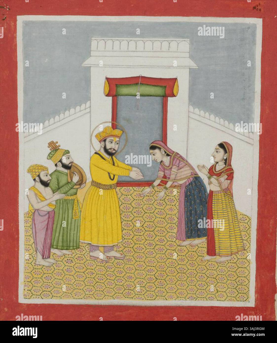 A watercolor painting from c.1800-1900 depicting Guru Nanak's visit to ...