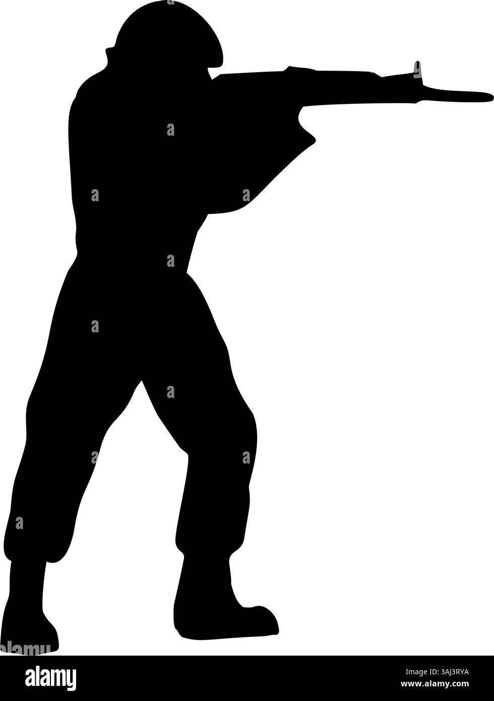 Silhouette of a soldier aiming a rifle. Military action illustration ...