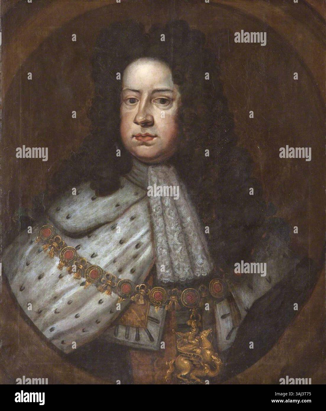 This portrait, after Godfrey Kneller, depicts George I of Great Britain ...