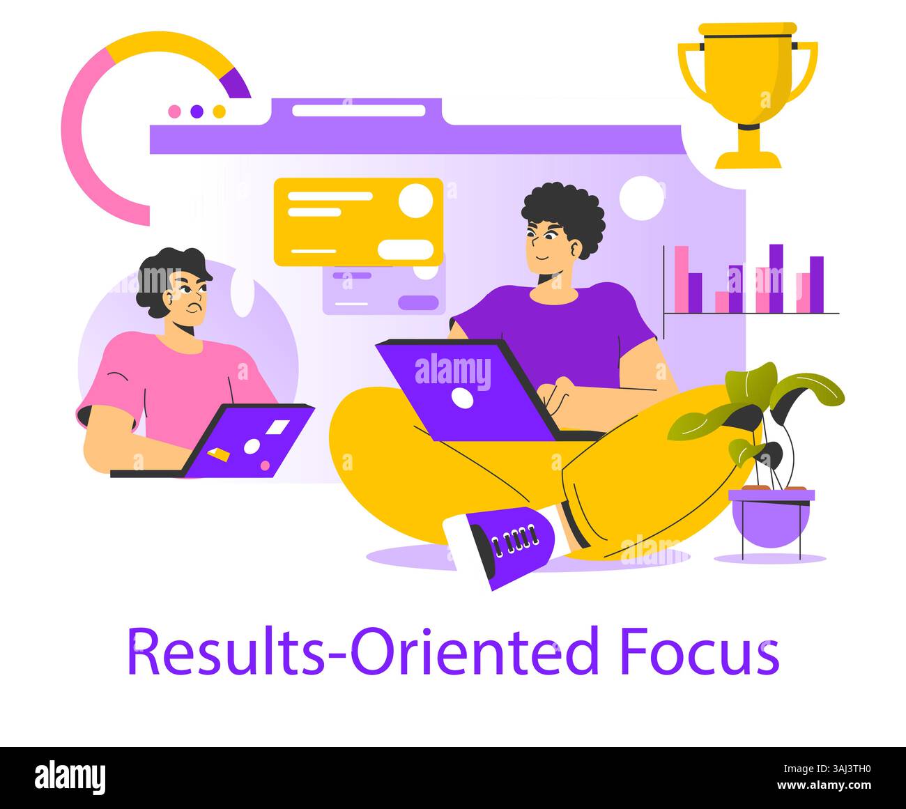 Goal achievement illustration focusing on results-oriented team ...