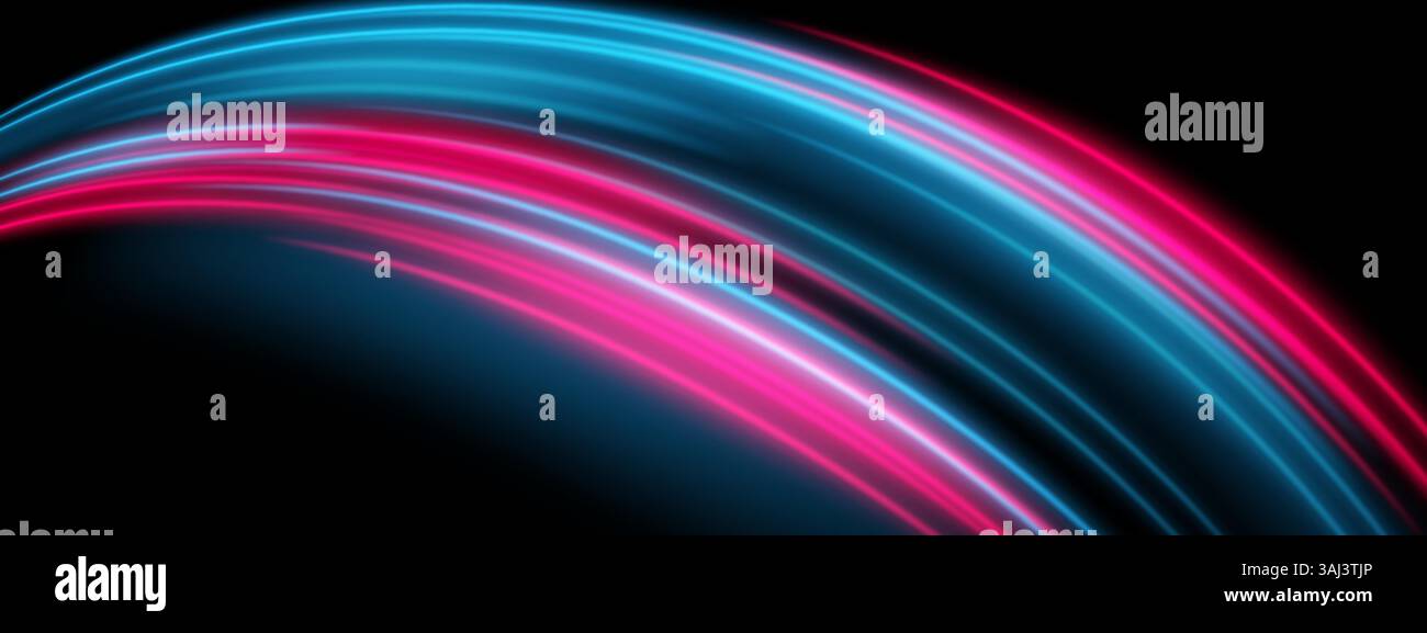 Neon arc light. Blue and pink curved beams flow in smooth digital ...