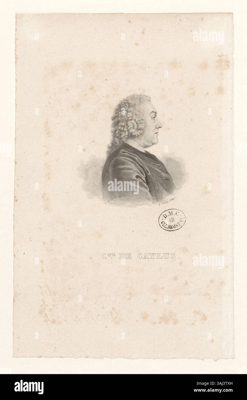 This intaglio print depicts Anne Claude Philippe, Comte de Caylus, an ...