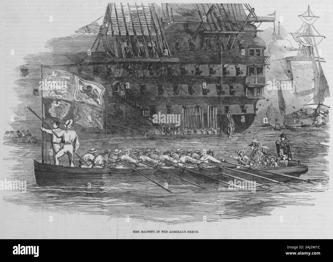 This illustration shows Queen Victoria in the Royal Admiral's barge ...