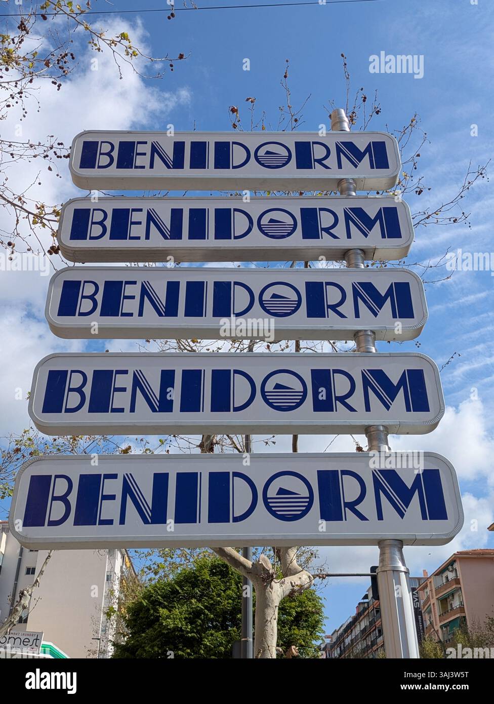 Blue art deco Benidom sign multiple times Stock Photo - Alamy