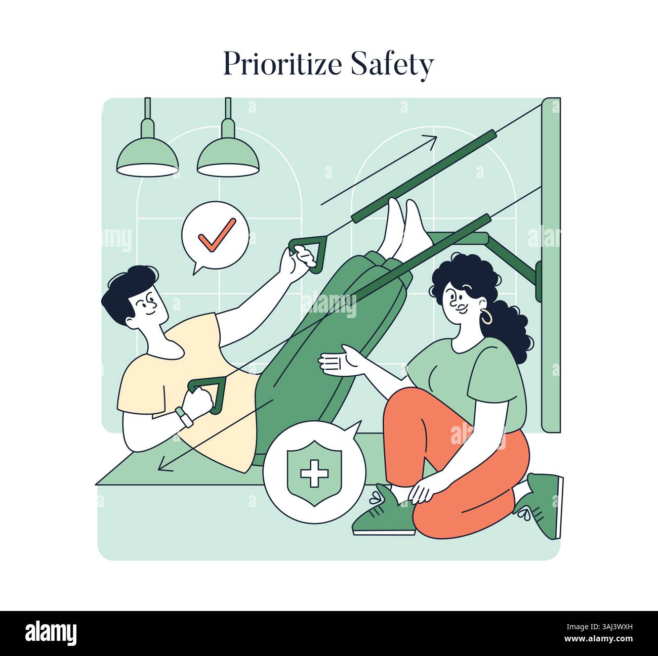 Illustration emphasizes safety in Pilates practice. It shows an ...