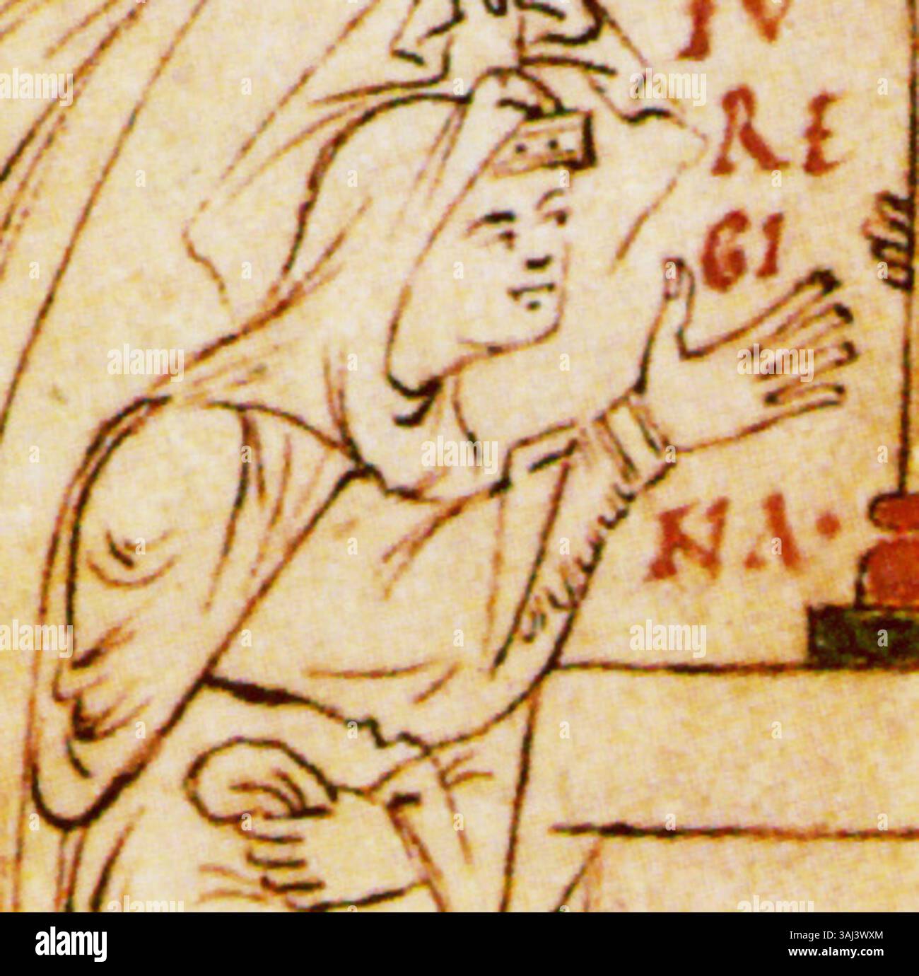 The image shows Ælfgifu, wife of Canute the Great, depicted in a ...