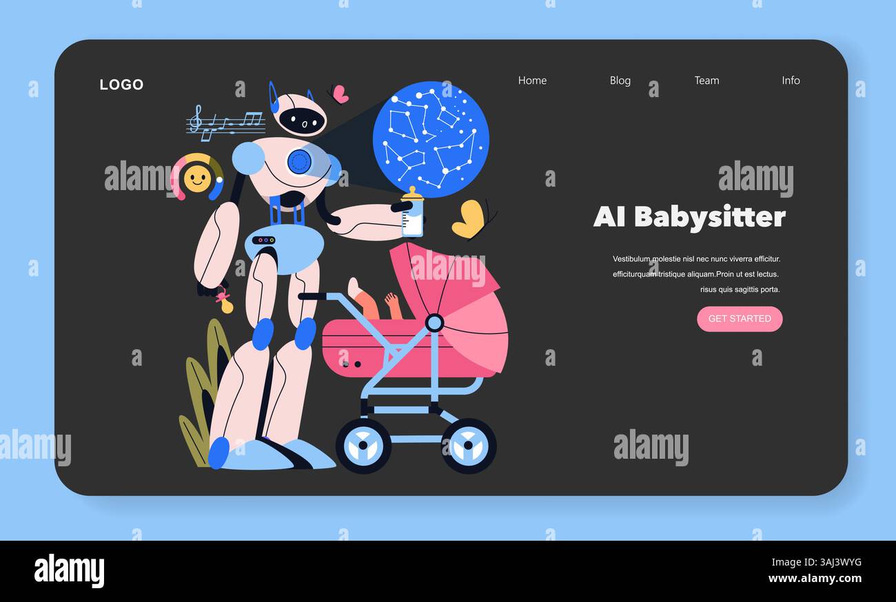 AI Co-Parent concept. Illustration of a robotic babysitter caring for a ...