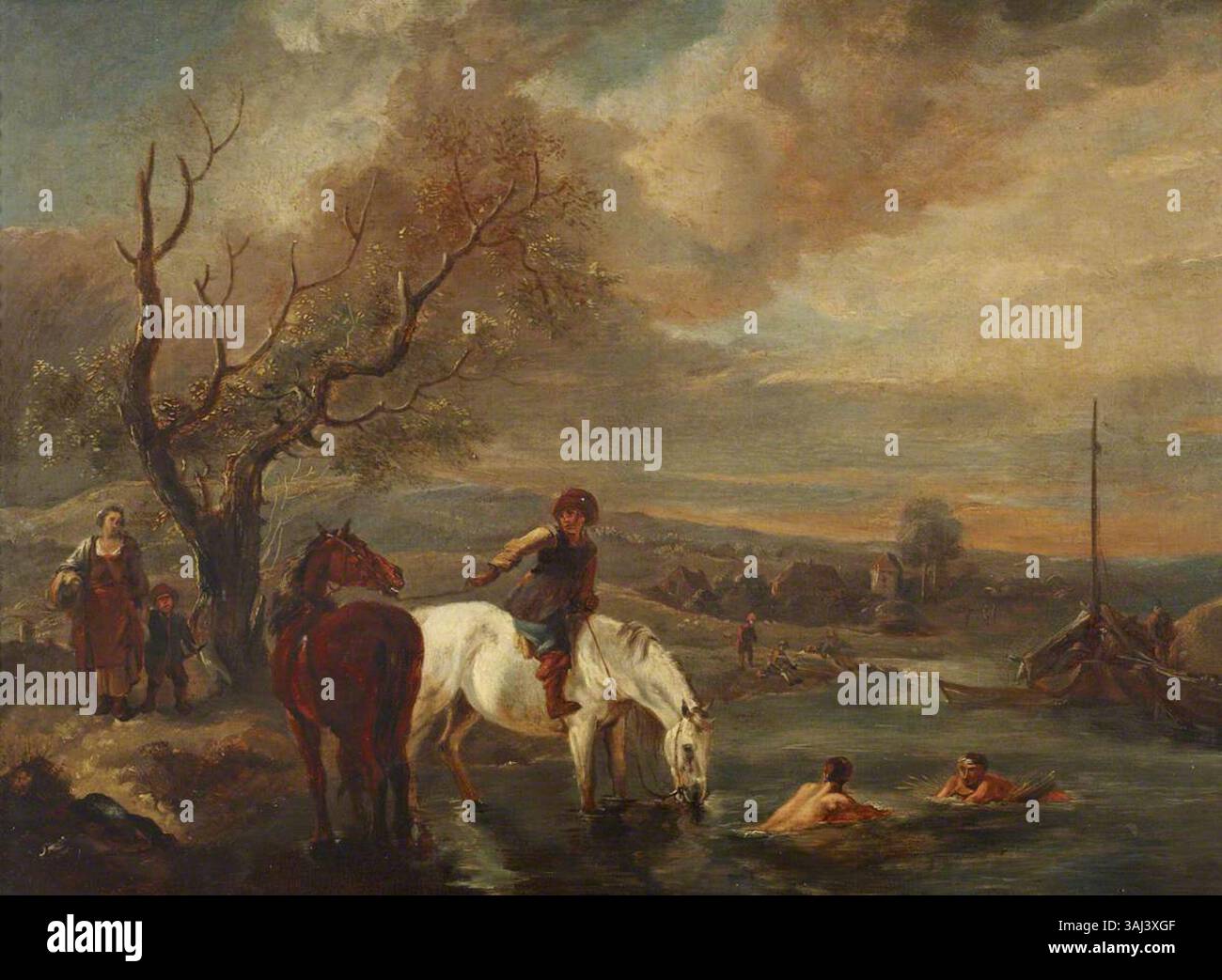 The painting 'Horses Watering' from the British (English) School ...