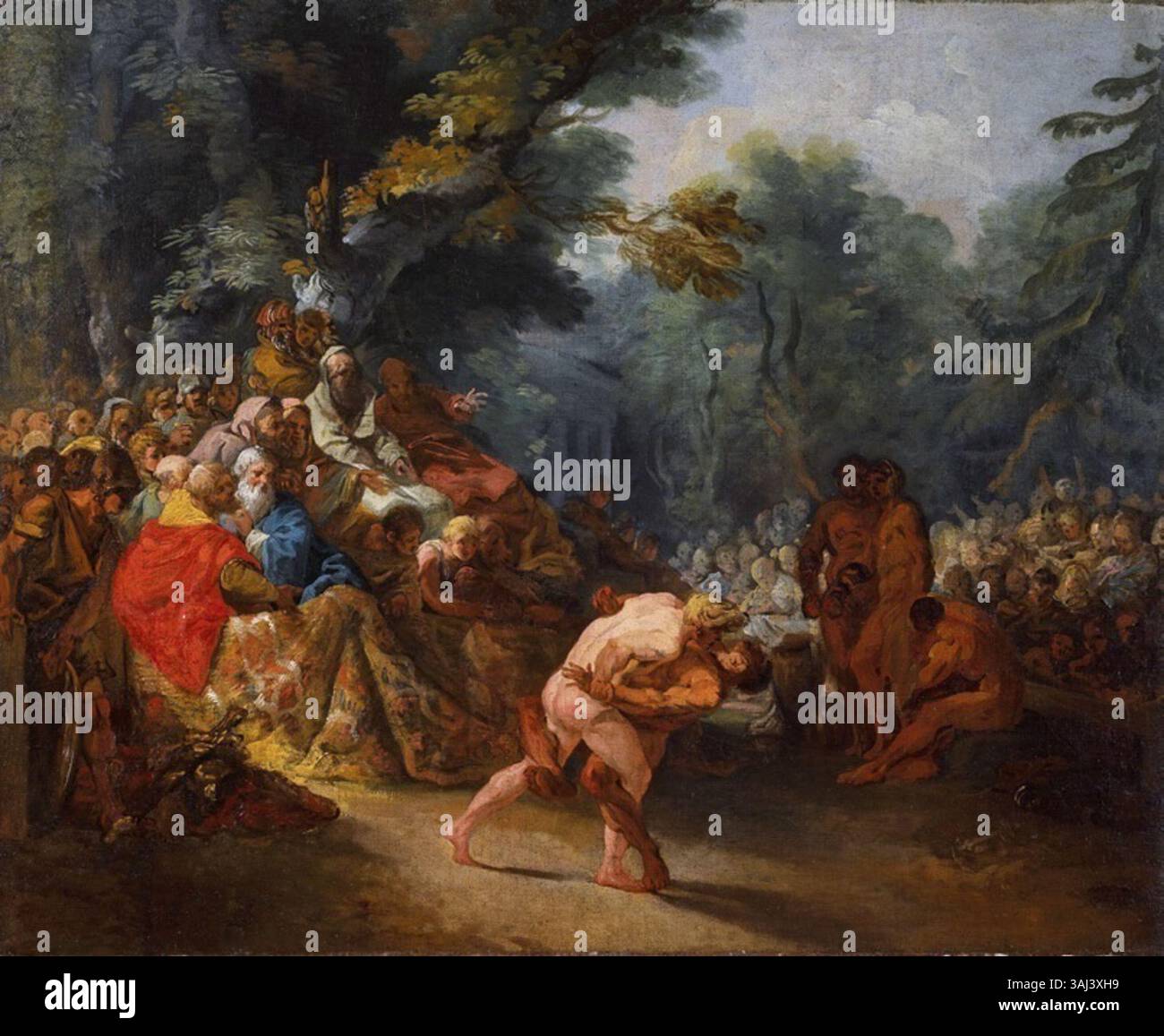 The painting 'Walka Telemacha na igrzyskach kreteskich' (Telemachus ...