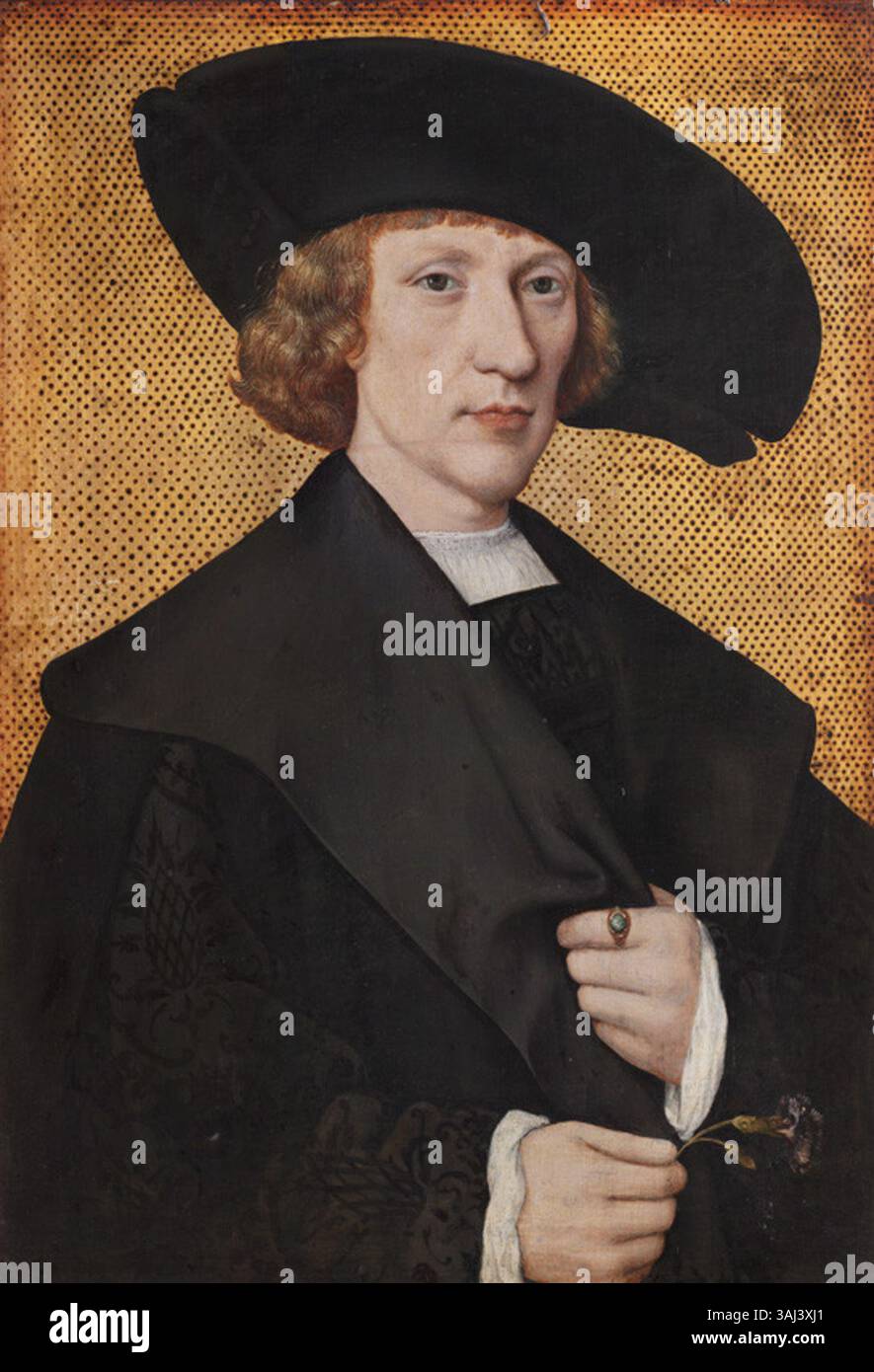 This early 16th-century portrait of a man holding a carnation, painted anonymously around 1525 ...
