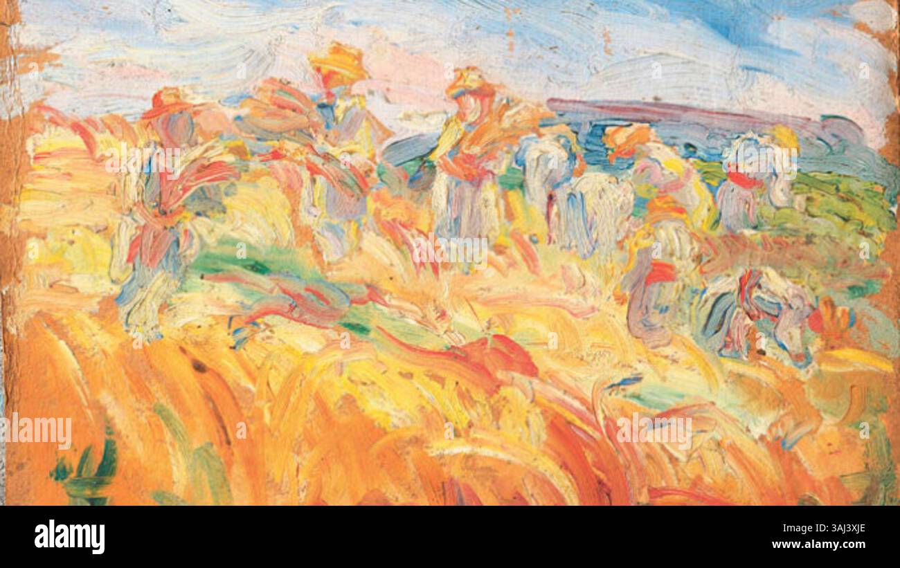 Nadeda Petrovi's 'Harvest' (1908) depicts a rural scene with an ...