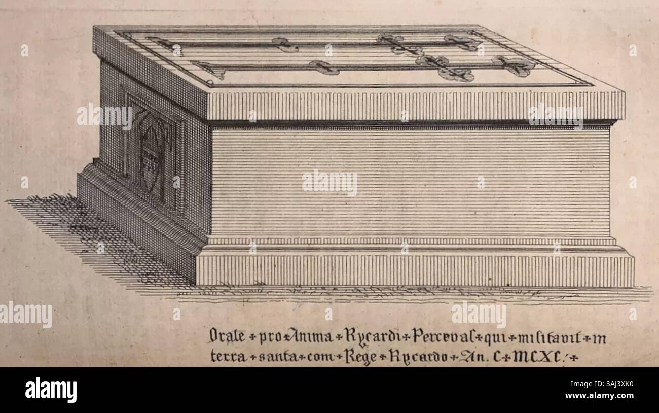 Engraving of the Perceval tomb, commemorating the death of Rycard ...