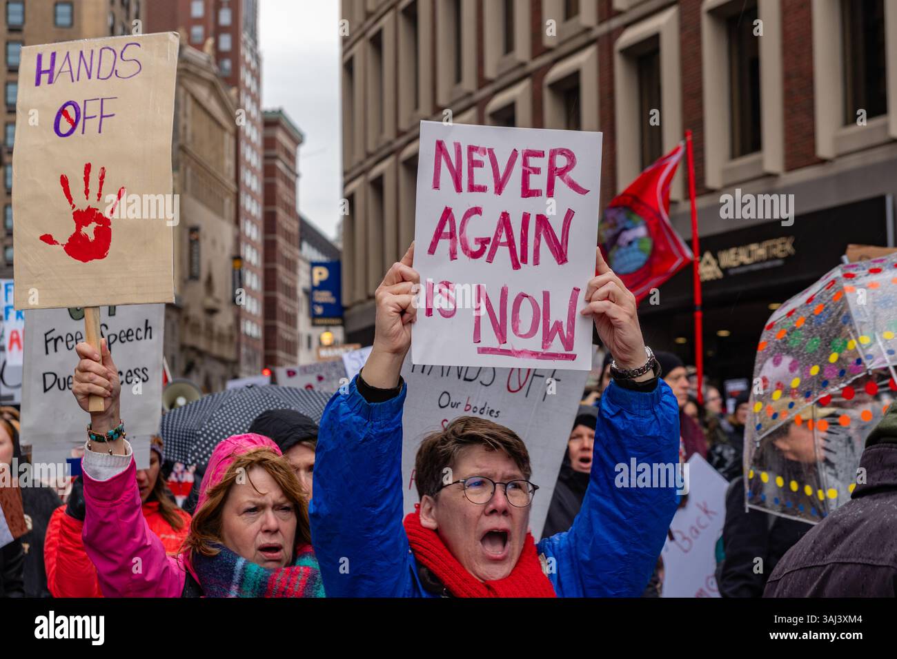 Boston, MA, US-April 5, 2025: Hands Off anti-Trump protest organized by ...