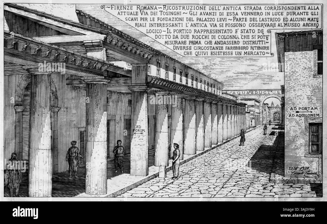 This 1893 reconstruction of ancient Roman Florence shows the Via dei ...