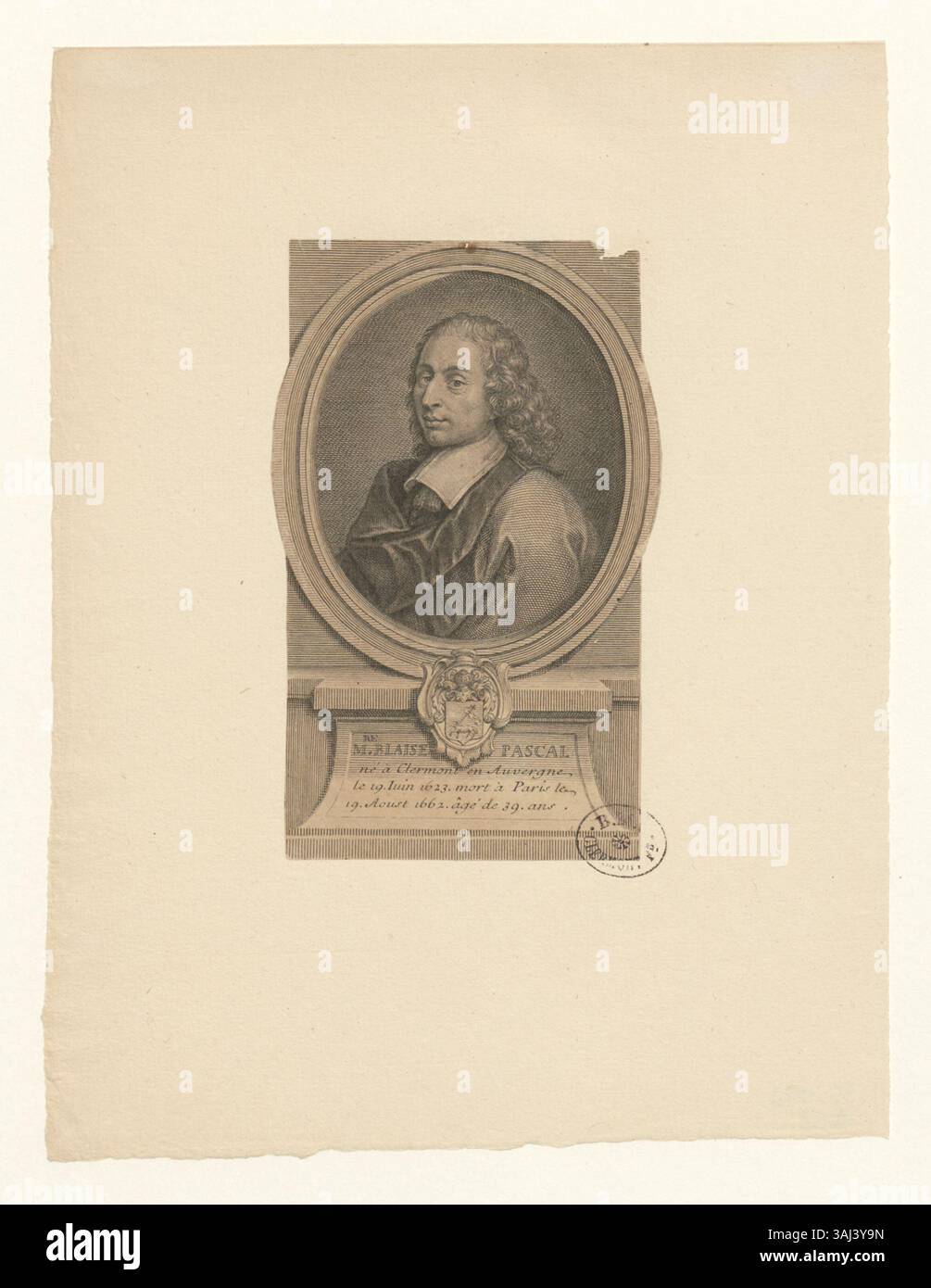 This intaglio print from the Boyer collection features Blaise Pascal, a ...
