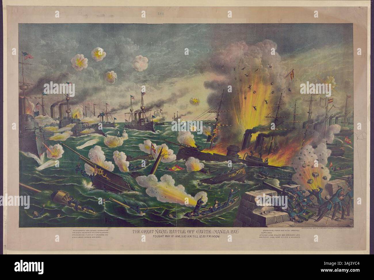 A representation of the great naval battle off Cavite, circa 1898, by ...