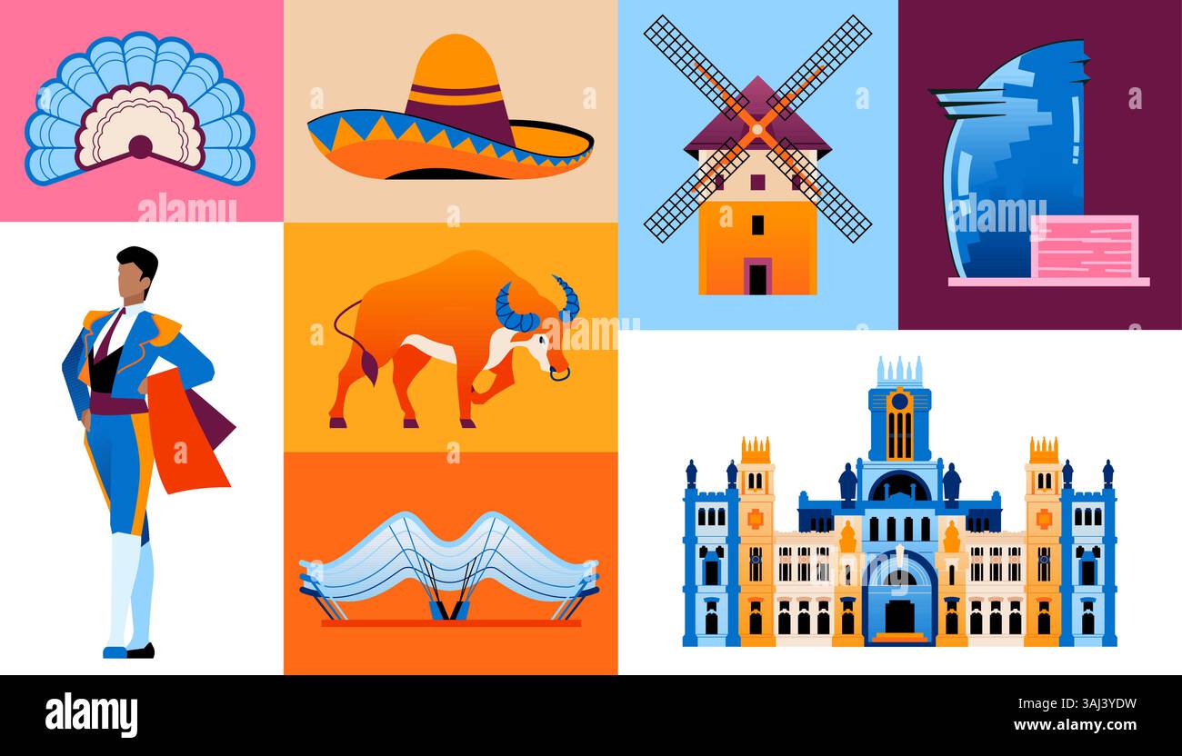 Spanish culture and tradition - set of flat design style objects Stock ...